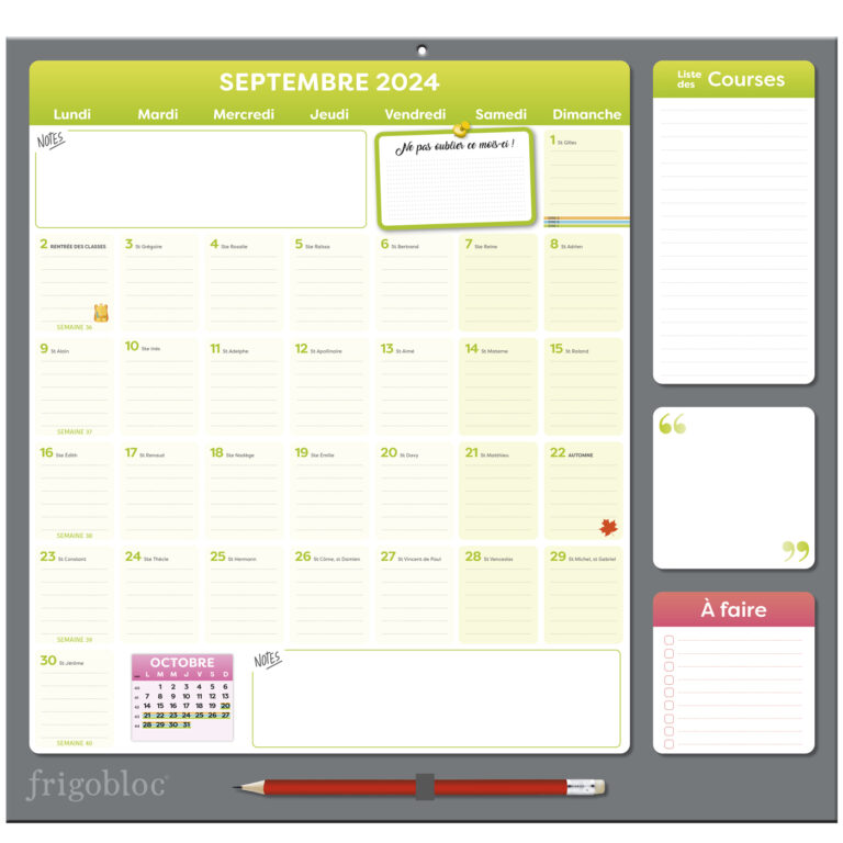 Frigobloc Mensuel 2025 - Calendrier d'organisation familiale / mois (de sept. 2024 à déc. 2025 ...